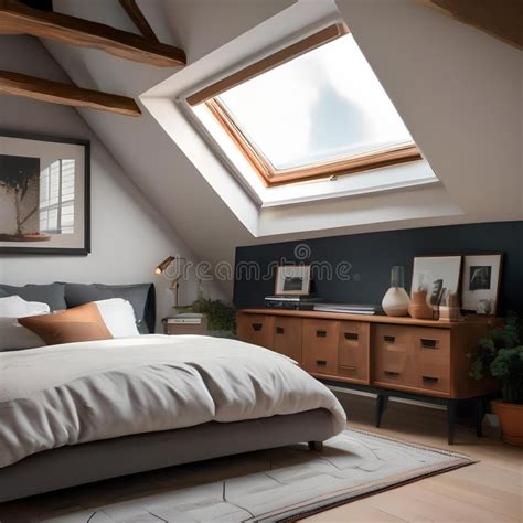 A Cozy Attic Bedroom With Slanted Ceilings Skylights And A Vintage