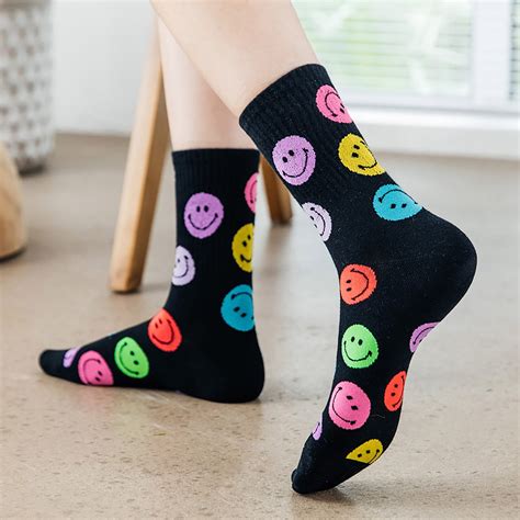 Funny Smile Sock Emoji Pattern Socksyellow Happy Faces Etsy