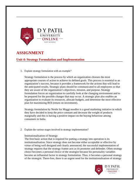 Unit 4 Assignstrategy Formulation And Implementation Submitted Pdf