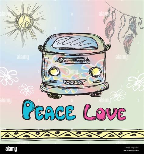 Peace And Love Hippie Drawing