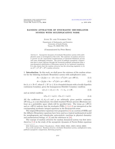 Pdf Random Attractor Of Stochastic Brusselator System With