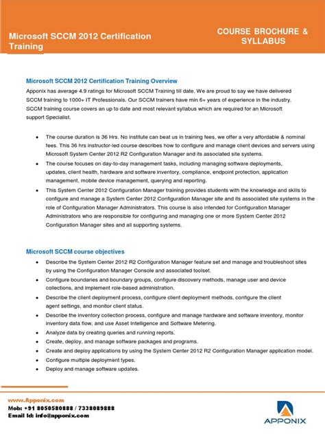 Microsoft Sccm 2012 Certification Training Course Brochure And Syllabus