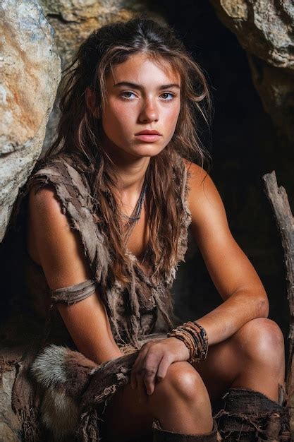 A Young Neanderthal Woman Blending Strength And Natural Beauty In A