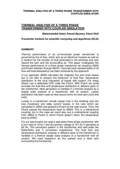 Pdf Thermal Analysis Of A Three Phase Transformer With Coupled Simulation Thermal Analysis Of
