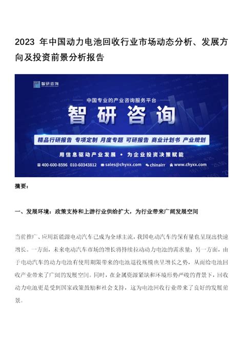 2023年中国动力电池回收行业市场动态分析、发展方向及投资前景分析报告