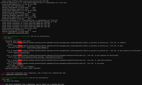 getting requirements to build wheel did not run sucessfully · issue