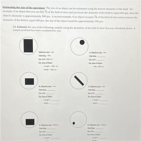 Solved Estimating The Size Of The Specimen The Size Of An Chegg Com