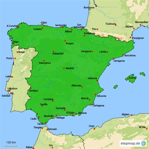 StepMap Spanien Städte Landkarte für Spanien