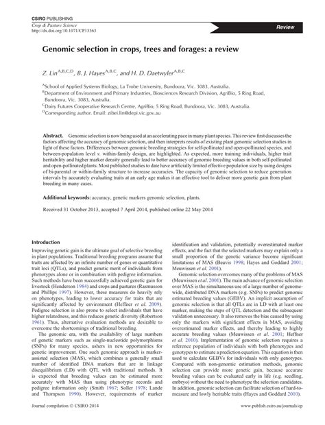 Pdf Genomic Selection In Crops Trees And Forages A Review
