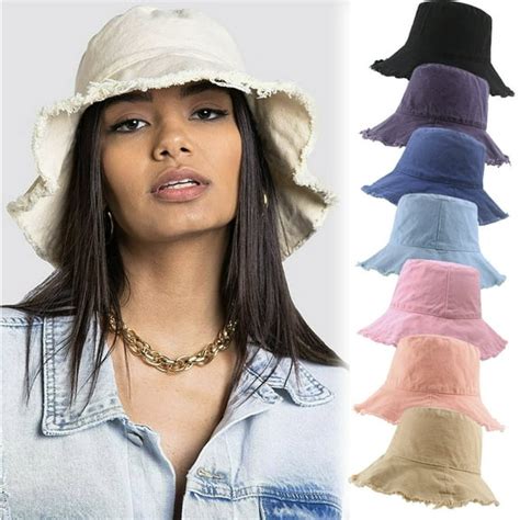 Bucket Hat Cotton Green For Summer Travel Beach Fashion Wide Brim Sun
