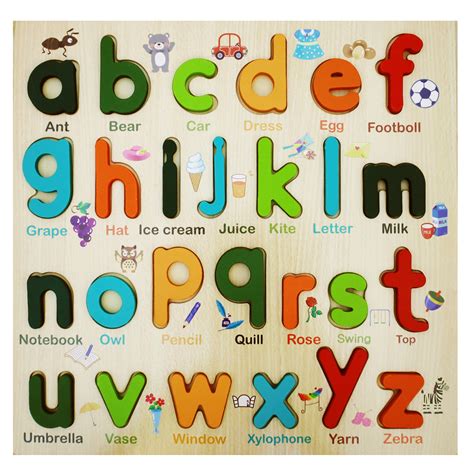 Wooden 3d English Alphabet Small Letter Abcd Board With Pictures Early Learning Educational
