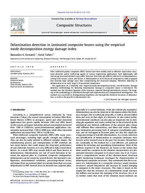 Pdf Delamination Detection In Laminated Composite Beams Using The Empirical Mode Decomposition