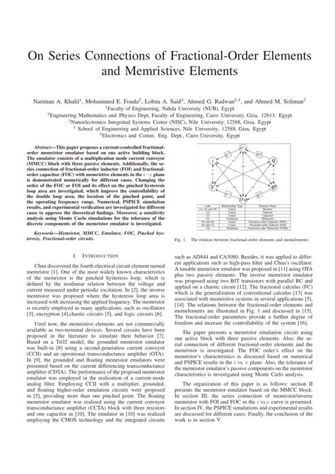 Pdf On Series Connections Of Fractional Order Elements And Memristive Elements