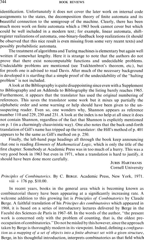 Principles Of Combinatorics C Berg Siam Review