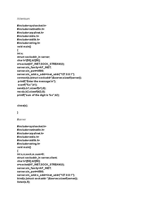 Clientandserversum This Is Lab Material For Computer Networks Socket Programming Clientsum