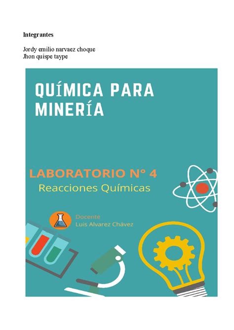 652138083 Guia Del Laboratorio 4 Reacciones Quimicas Integrantes