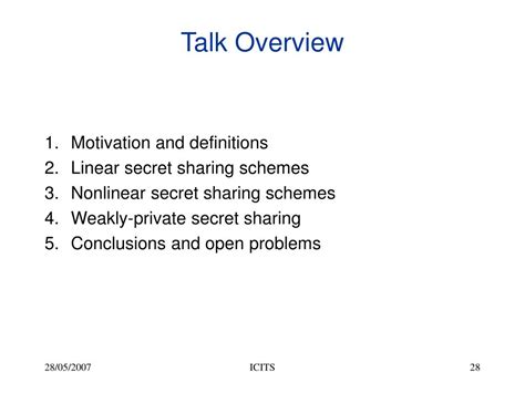Ppt Linear Nonlinear And Weakly Private Secret Sharing Schemes Powerpoint Presentation Id