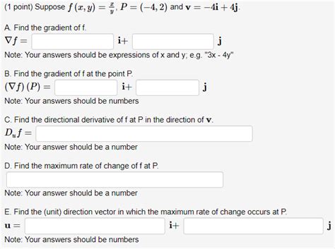 Solved 1 Point Suppose F X Y Yx P 4 2 And V 4i 4j A Chegg