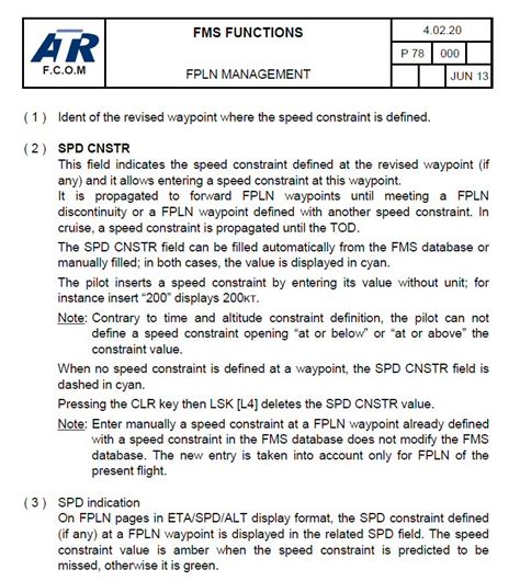 Atr Speed Constraint Display In Mcdu Fpln Page Aircraft Systems