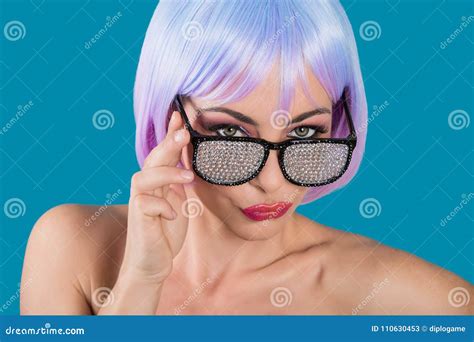Attractive Woman In Glamour Glasses In Studio Stock Image Image Of