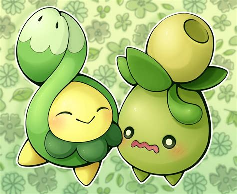 Download Budew With Smoliv Against Floral Patterned Background