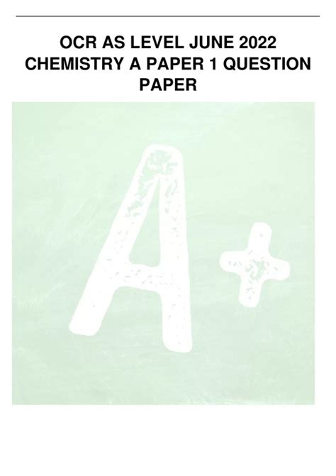 Ocr As Level June 2022 Chemistry A Paper 1 Question Paper Ocr As Level June 2022 Chemistry A
