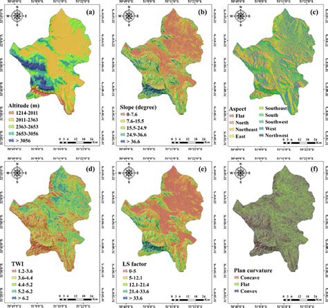 Maps Of Affecting Criteria A Altitude B Slope Angle C Slope Aspect