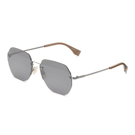 Fendi Ff Rectangular Minimal Sunglasses Ruthenium Black