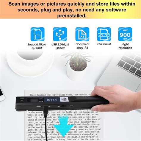 Portable Handheld Scanner Wand Scanner For A4 Documents Pictures Pages Texts Receipts Books Up