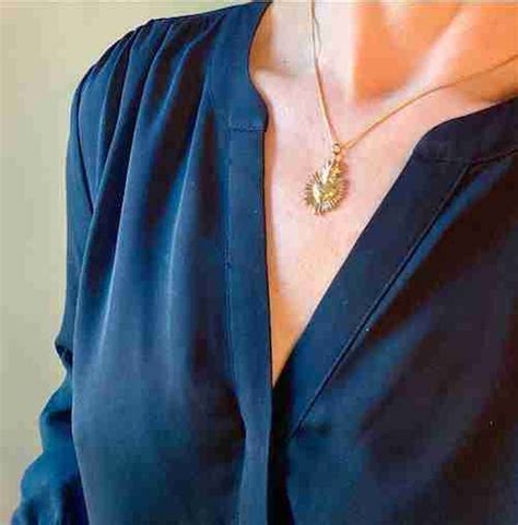 Catholic Sacred Heart Necklace Gold Milagro Flaming Heart Religious