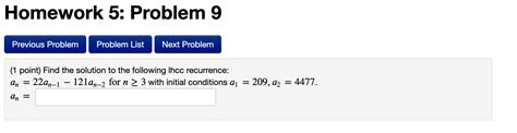 solved homework 5 problem 9 previous problem problem list