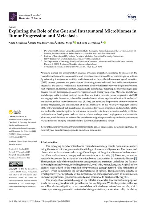 Pdf Exploring The Role Of The Gut And Intratumoral Microbiomes In Tumor Progression And Metastasis