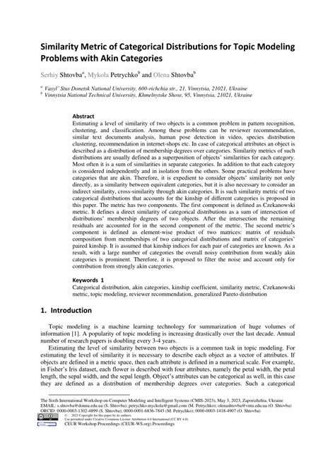 Pdf Similarity Metric оf Categorical Distributions For Topic Modeling