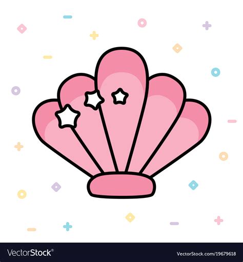 Pastel Cute Pink Shell Isolated With Black Outline