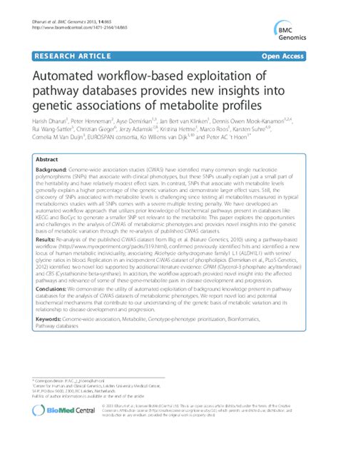 Pdf Automated Workflow Based Exploitation Of Pathway Databases Provides New Insights Into