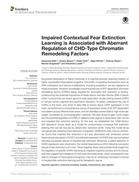 Pdf Impaired Contextual Fear Extinction Learning Is Associated With