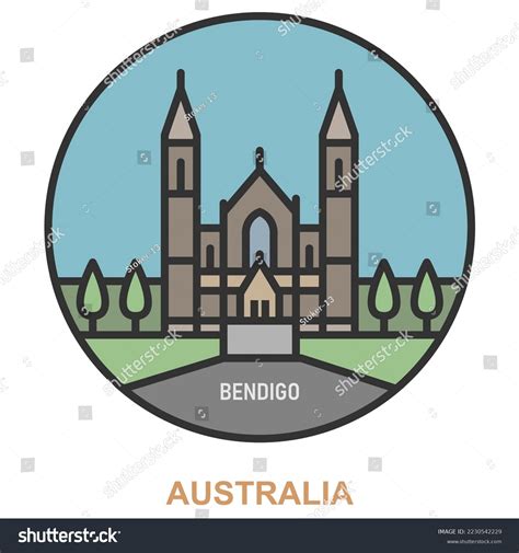 Bendigo Sities Towns Australia Flat Landmark Stock Vector Royalty Free