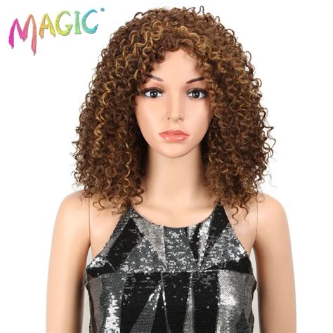 Magic Wigs Heat Resistant Hair Ombre Afro Wig Kinky Curly Wigs For
