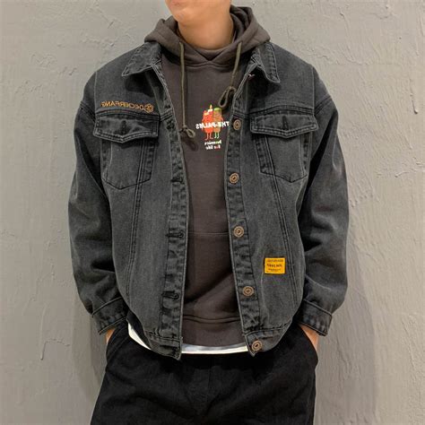 卡宾鼠秋季潮男休闲工装外套韩版帅气拼接春秋款牛仔夹克刺绣外衣巴黎世家店