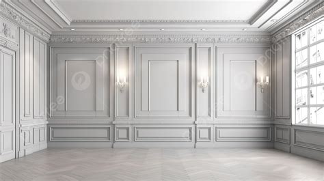 아름다운 벽 몰딩 디자인과 흰색 나무 바닥 3d 렌더링을 갖춘 우아한 실내 벽 패널 호화로운 벽 방 벽 배경 일러스트 및 사진 무료 다운로드 Pngtree