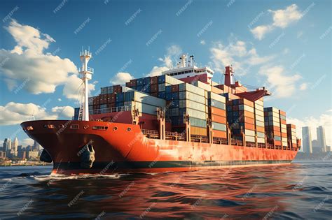 Premium Ai Image Aerial View Of A Large Loaded Container Cargo Ship Ai Generated