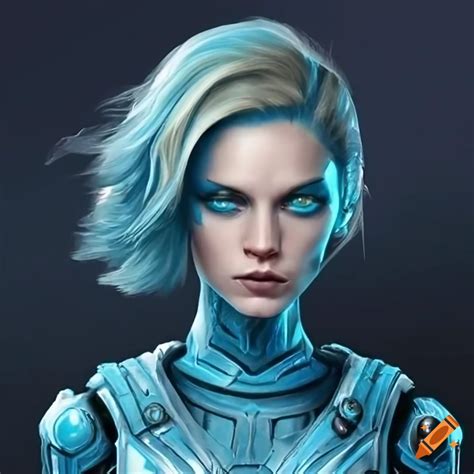 Sci Fi Android With Blue Skin And Blonde Hair On Craiyon