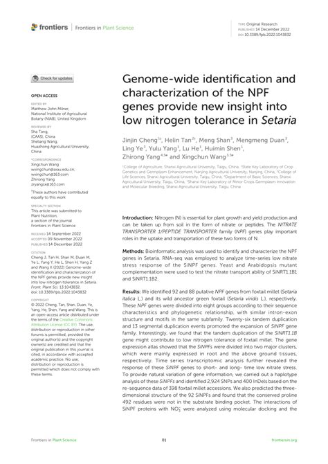 Pdf Genome Wide Identification And Characterization Of The Npf Genes