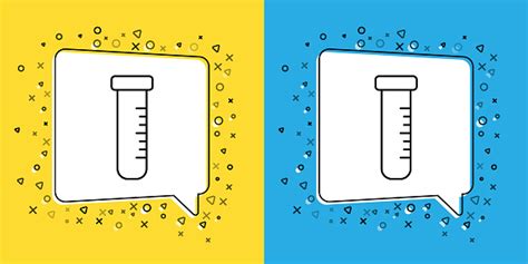 노란색과 파란색 배경에 격리 된 라인 테스트 튜브 및 플라스크 화학 실험실 테스트 아이콘을 설정합니다 실험실 유리 제품 기호 벡터 개발에 대한 스톡 벡터 아트 및 기타