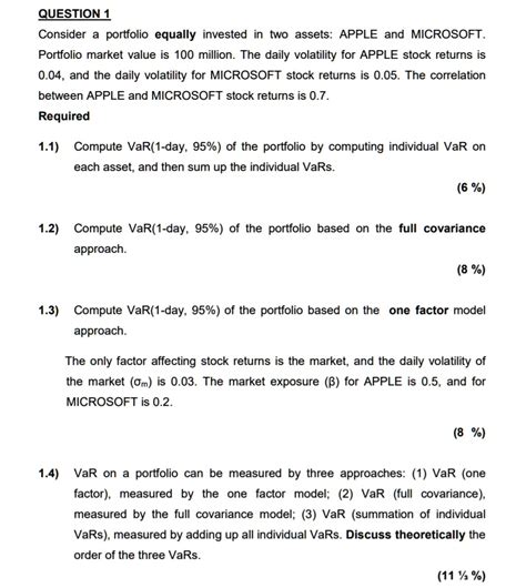 Solved Consider A Portfolio Equally Invested In Two Assets Apple And Microsoft The Portfolio