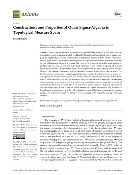 Pdf Constructions And Properties Of Quasi Sigma Algebra In