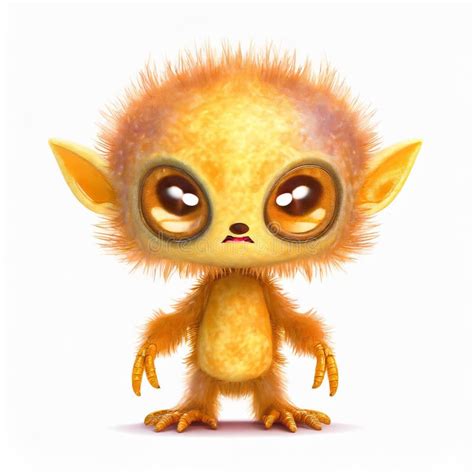 Cute Furry Little Alien Holding A Blank Sign Stock Illustration