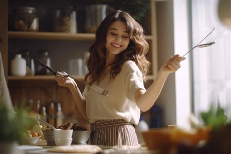 Premium Ai Image Woman Cooking At Kitchen Room Generative Ai
