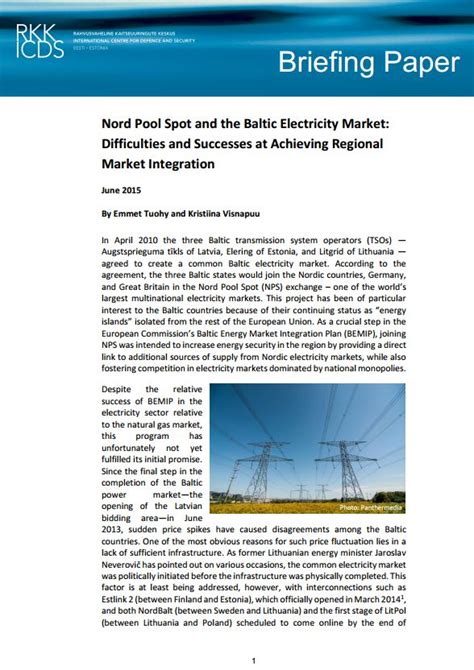 Nord Pool Spot And The Baltic Electricity Market Difficulties And