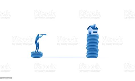 블루 핸드는 작은 집을 선택합니다 주택 대출 개념 사업가는 평면 일러스트 스타일로 부동산을 구입 임대에 대한 자신의 돈을